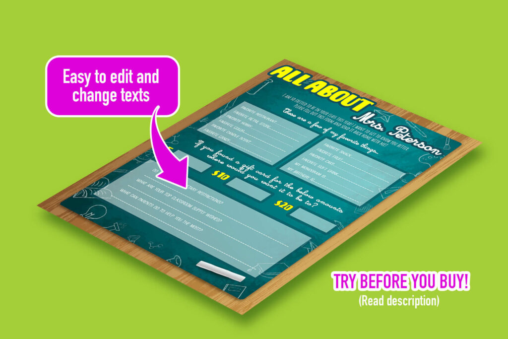 All about my Teacher Survey - Template Online