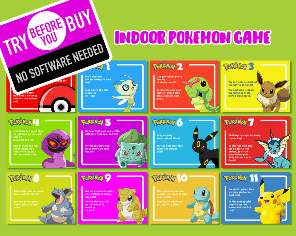 POKEMON Scavenger Hunt Clues DIY Template